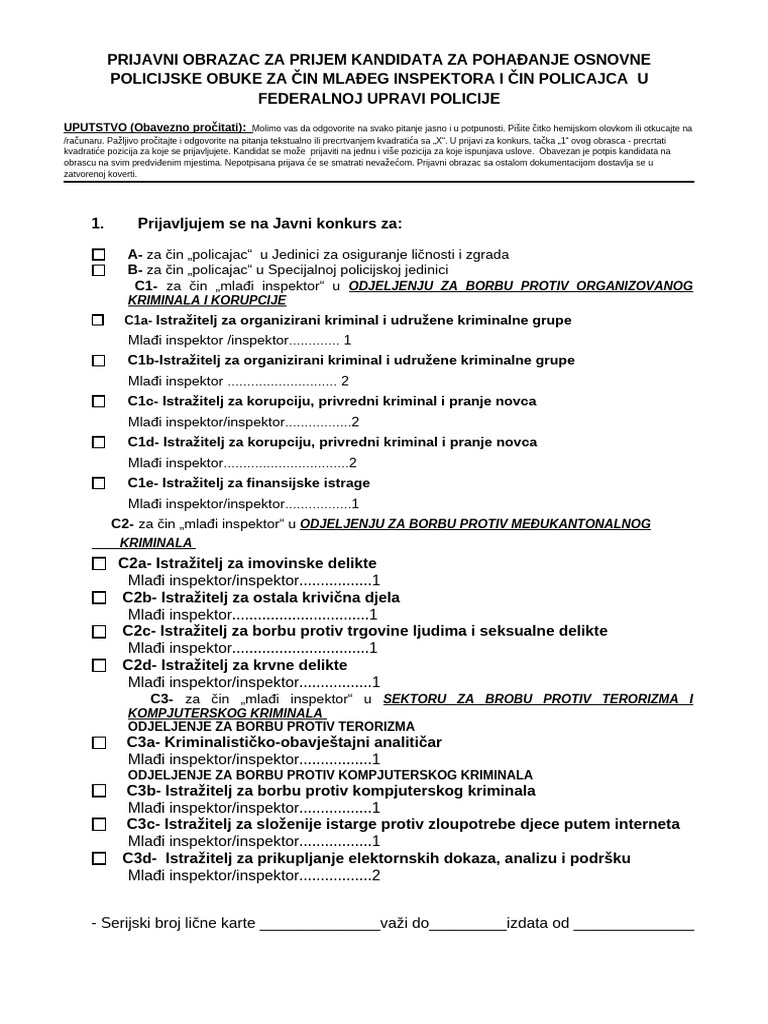 Prijavni Obrazac Za Prijem Kandidata Za Pohadanje Osnovne 3 | PDF