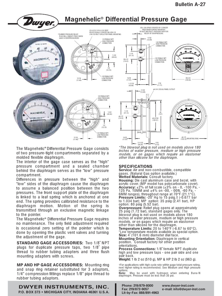 Magnehelic® Differential Pressure Gage | PDF | Pressure | Pipe (Fluid ...