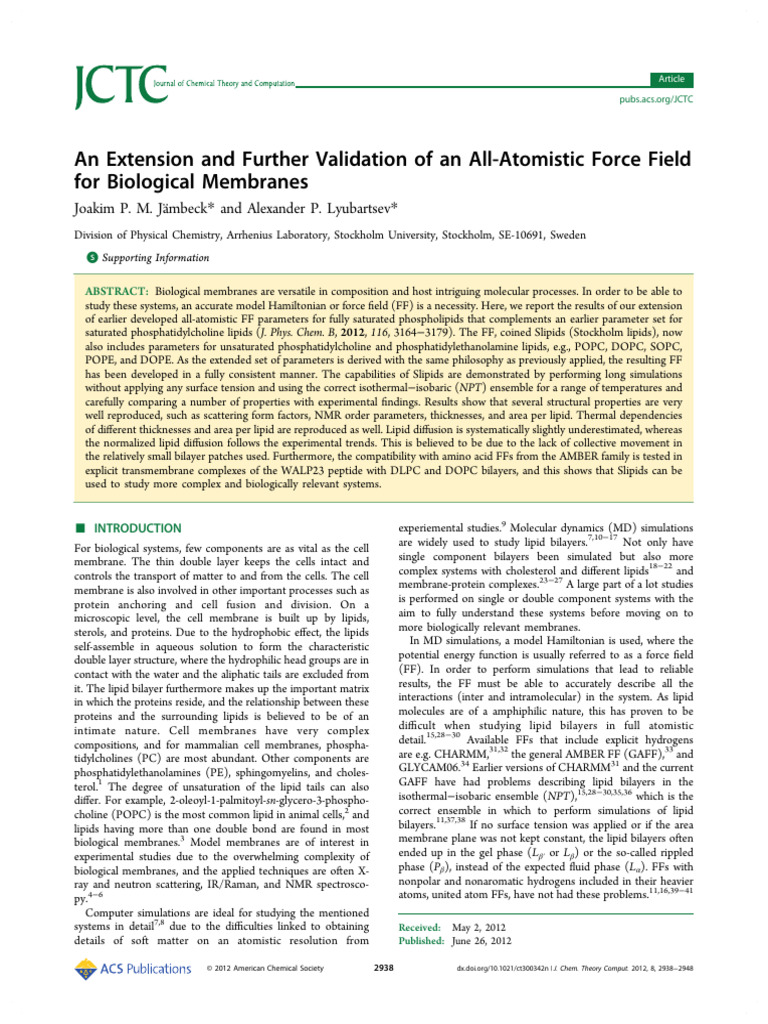 10.1021@ct300342n | PDF | Cell Membrane | Lipid Bilayer