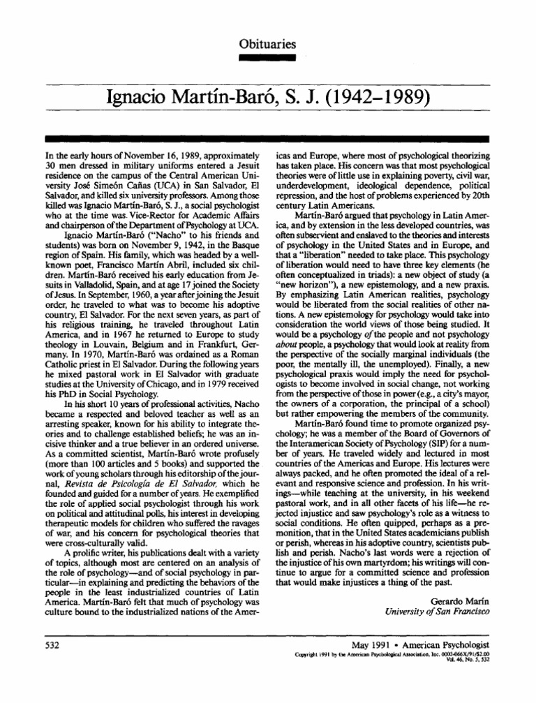 The Life and Work of Ignacio Martin-Baró: A Psychologist Dedicated to ...