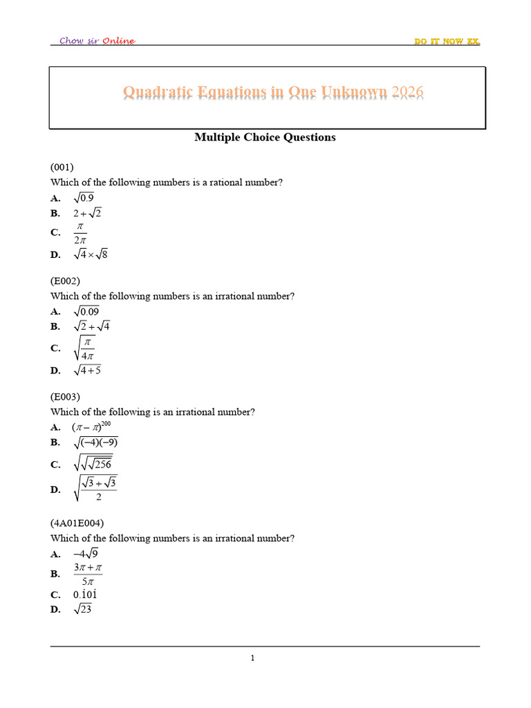 F4 20SEp2025 Quadratic Eq | PDF | Numbers | Real Number