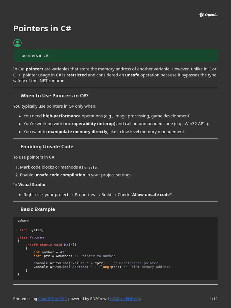Pointers in C#, Span, Memory | PDF | Pointer (Computer Programming) | C ...