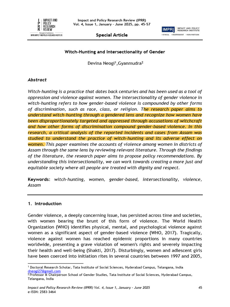 SA 2 Witch Hunting and Intersectionality of Gender IPRR V4I1 Jan June ...