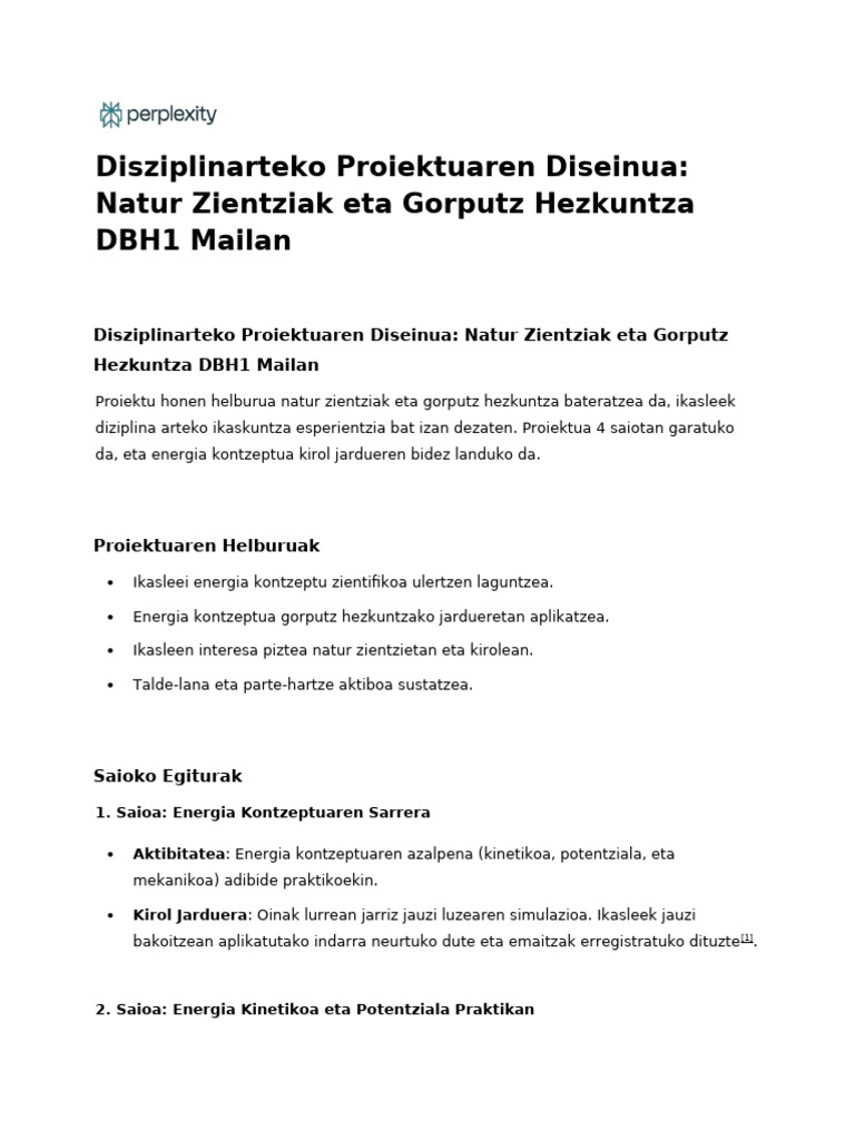 Disziplinarteko Proiektuaren Diseinua - Natur Zient | PDF