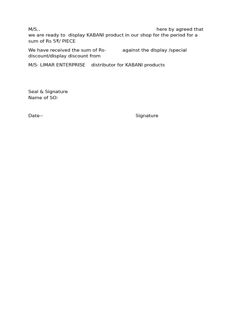 KABANI Product Display Agreement | PDF