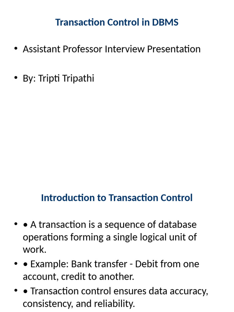 Transaction Control DBMS Presentation | PDF | Database Transaction | Acid