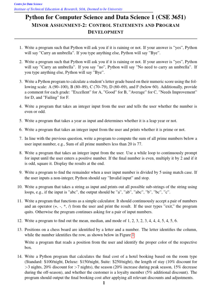 Minor (Lab) Assignment-2 (CONTROL STATEMENTS AND PROGRAM DEVELOPMENT ...