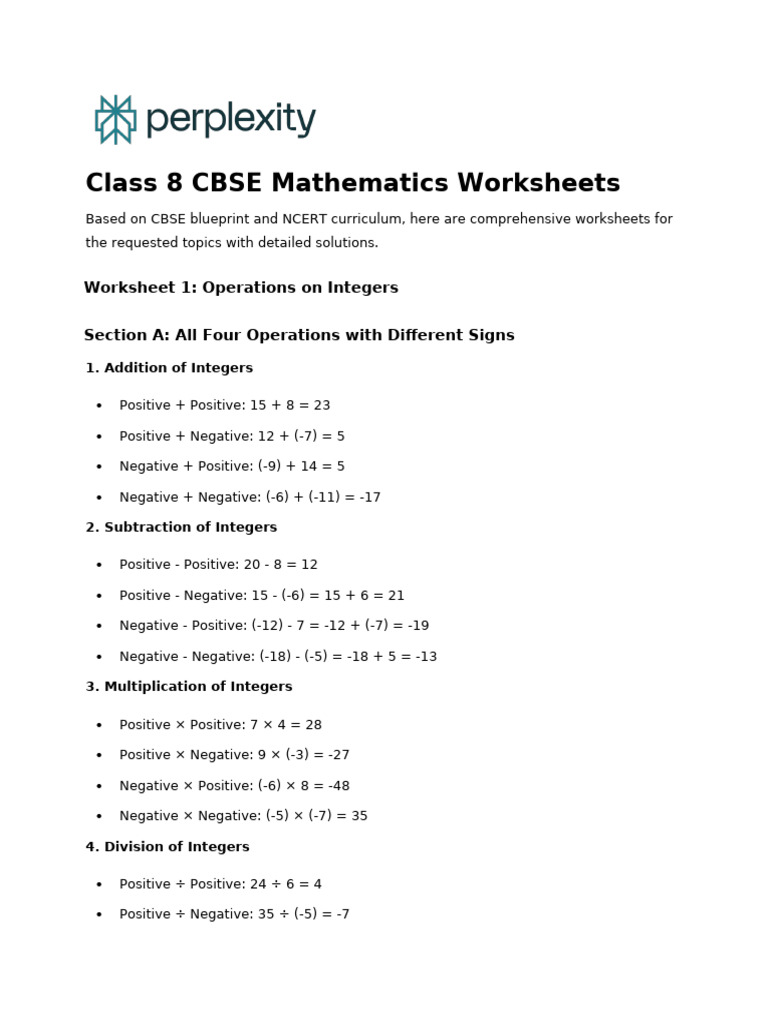 Class 8 CBSE Math Worksheets with Solutions | PDF | Litre | Kilogram
