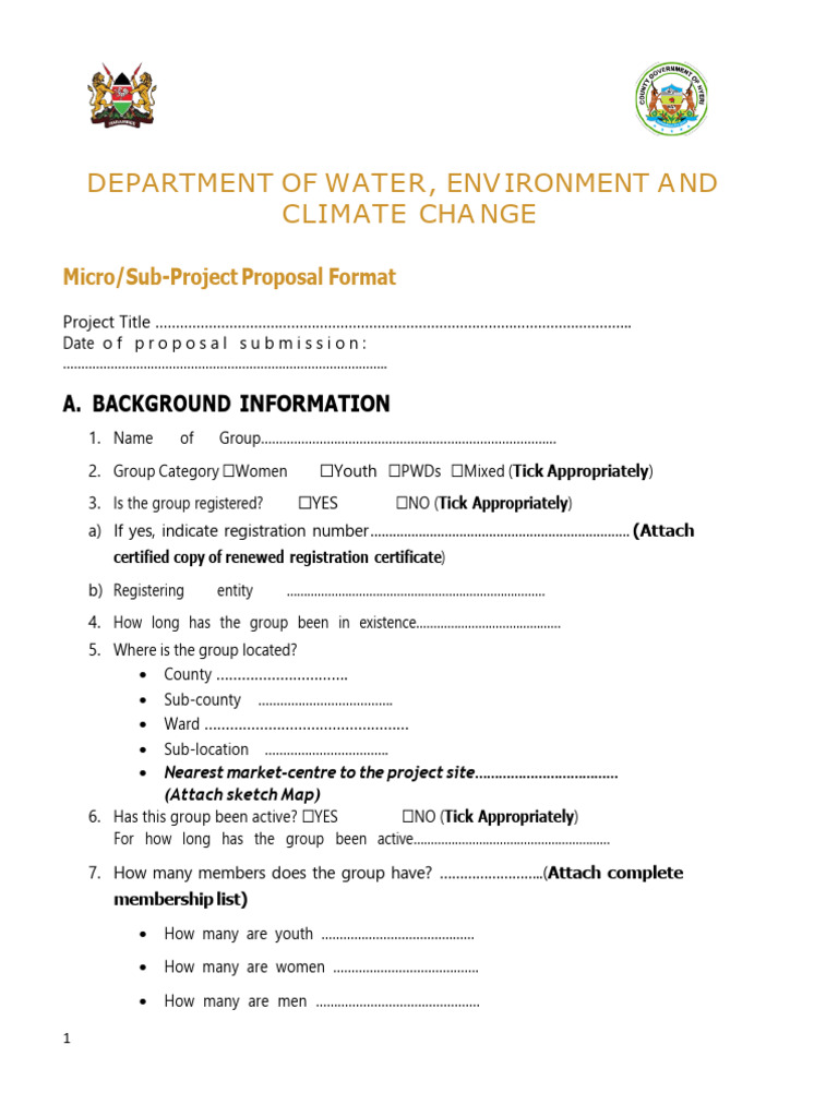 Climate Change Micro Subproject Proposal Format | PDF