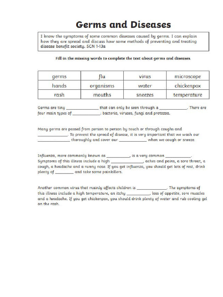 Germs and Diseases WS | PDF
