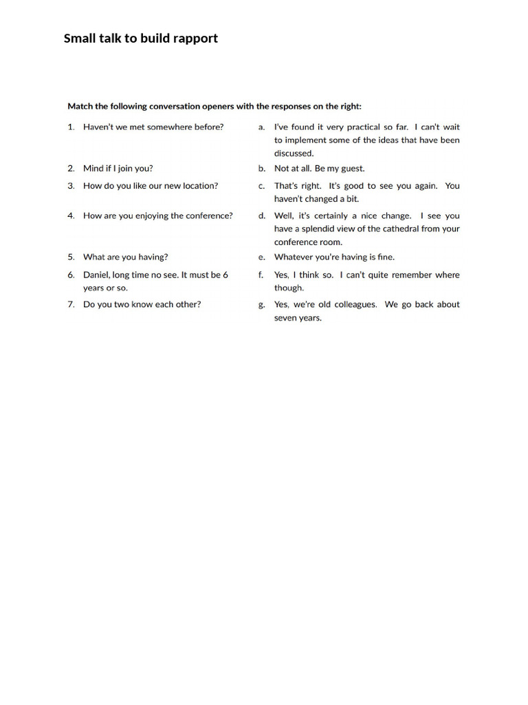 Small Talk To Build Rapport | PDF