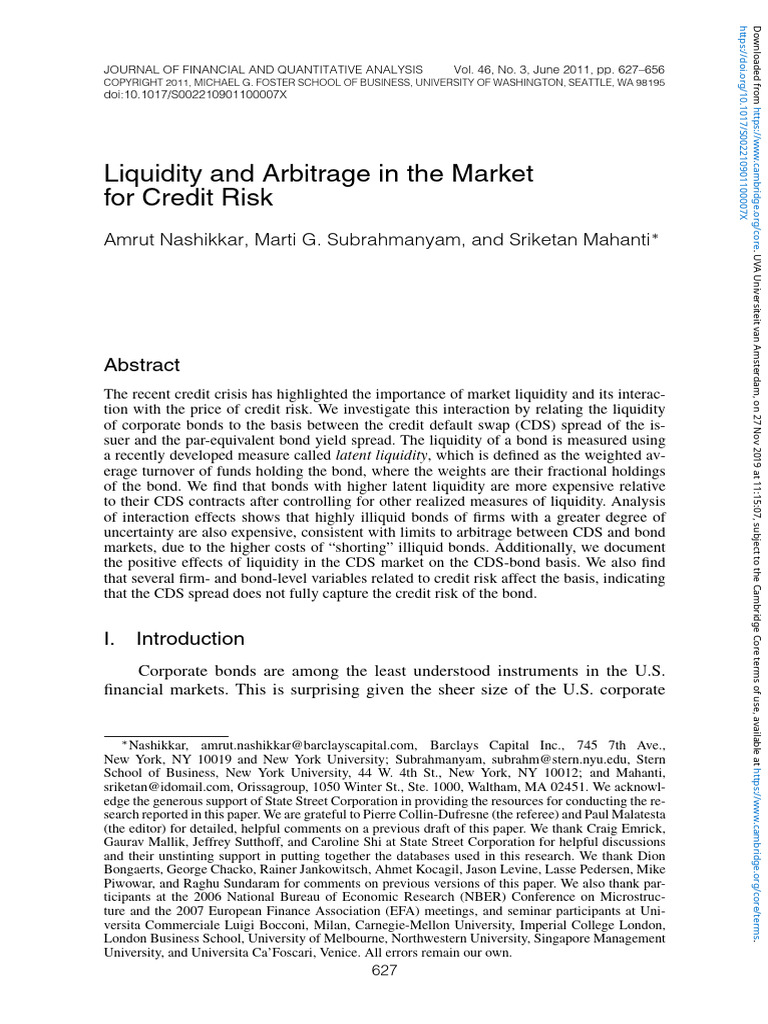 Cds Bond Basis Liquidity Measure | PDF | Bonds (Finance) | Credit ...