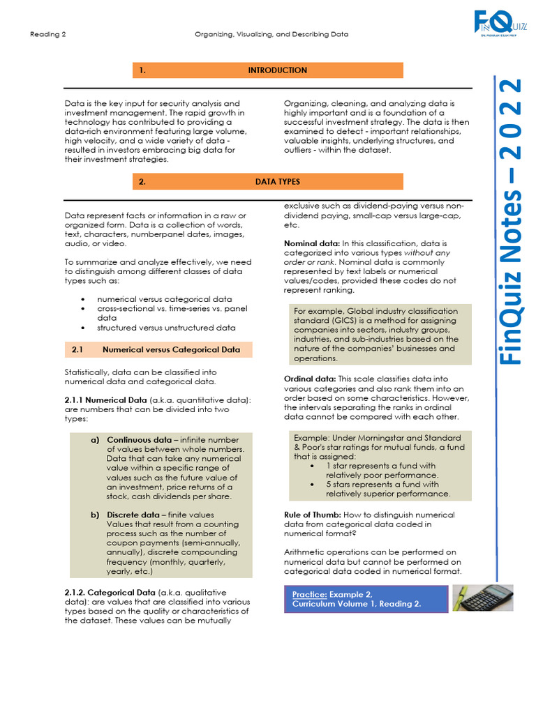 FinQuiz - Curriculum Note, Study Session 1, Reading 2 | PDF | Data ...