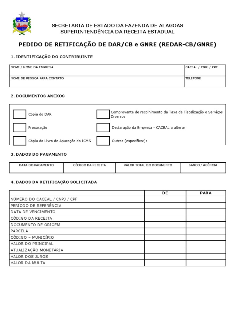 Retificação de DAR/CB e GNRE em Alagoas | PDF | Governo