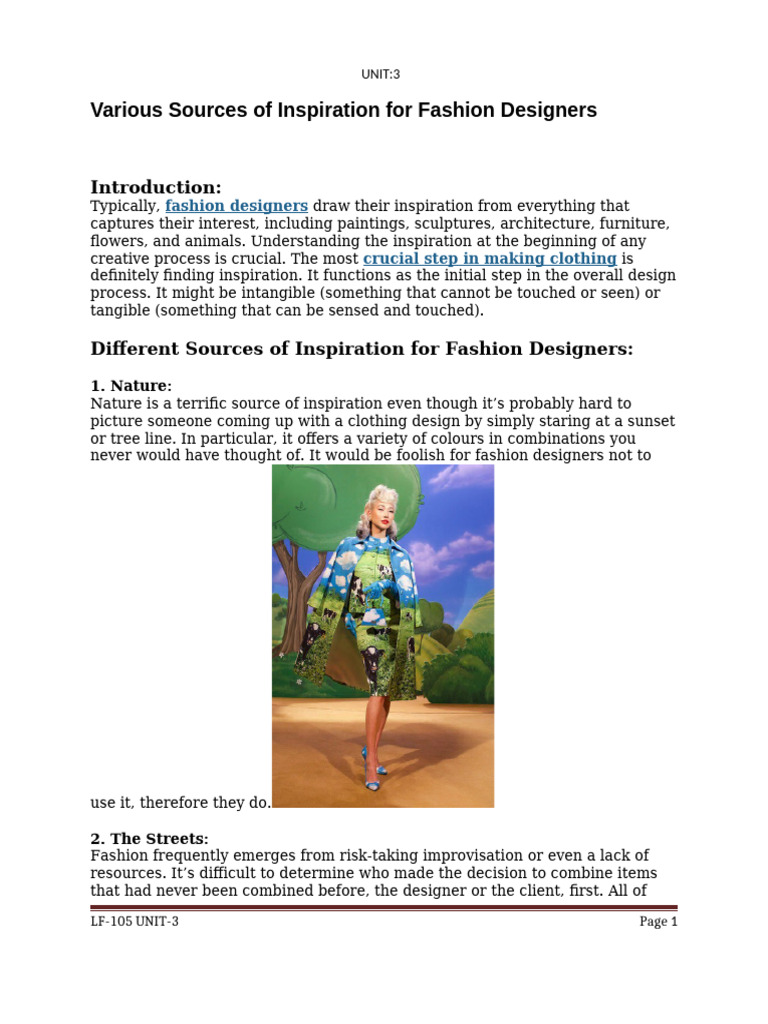 LF-105 Unit 3 PRINT NOTES Various Sources of Inspiration For Fashion ...