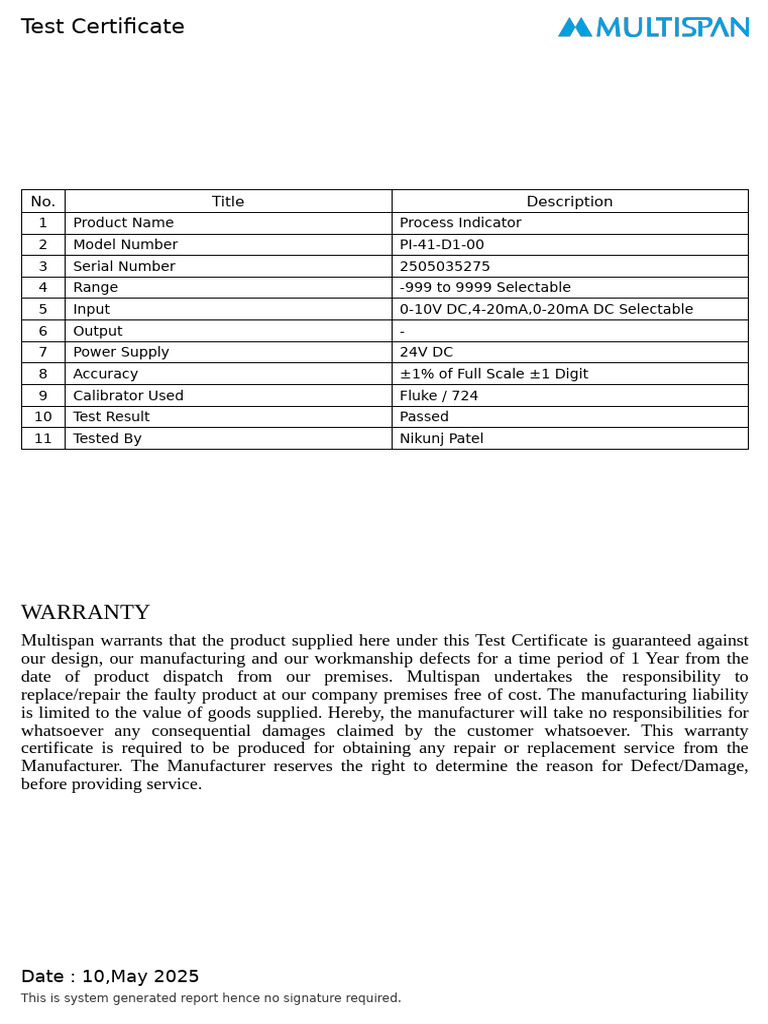 Test Certificate for PXIE-5540 | PDF
