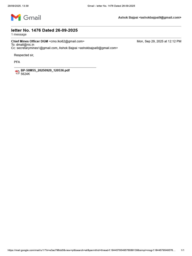 Gmail - Letter No. 1476 Dated 26-09-2025 | PDF