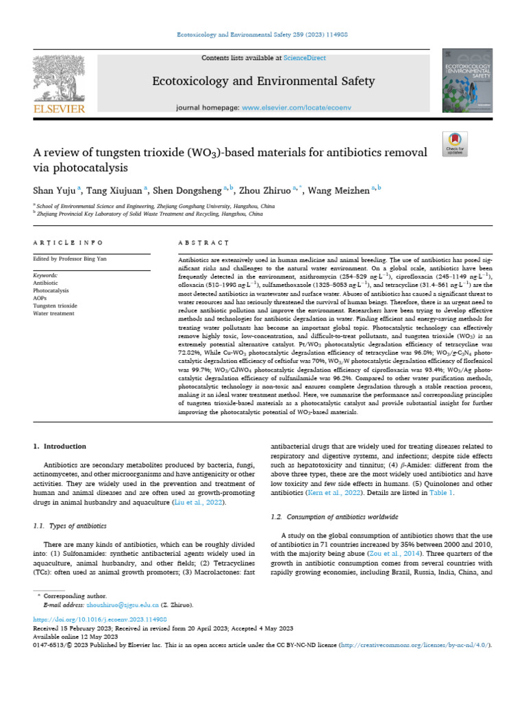 A Review of Tungsten Trioxide WO3 Based Material 2023 Ecotoxicology and ...