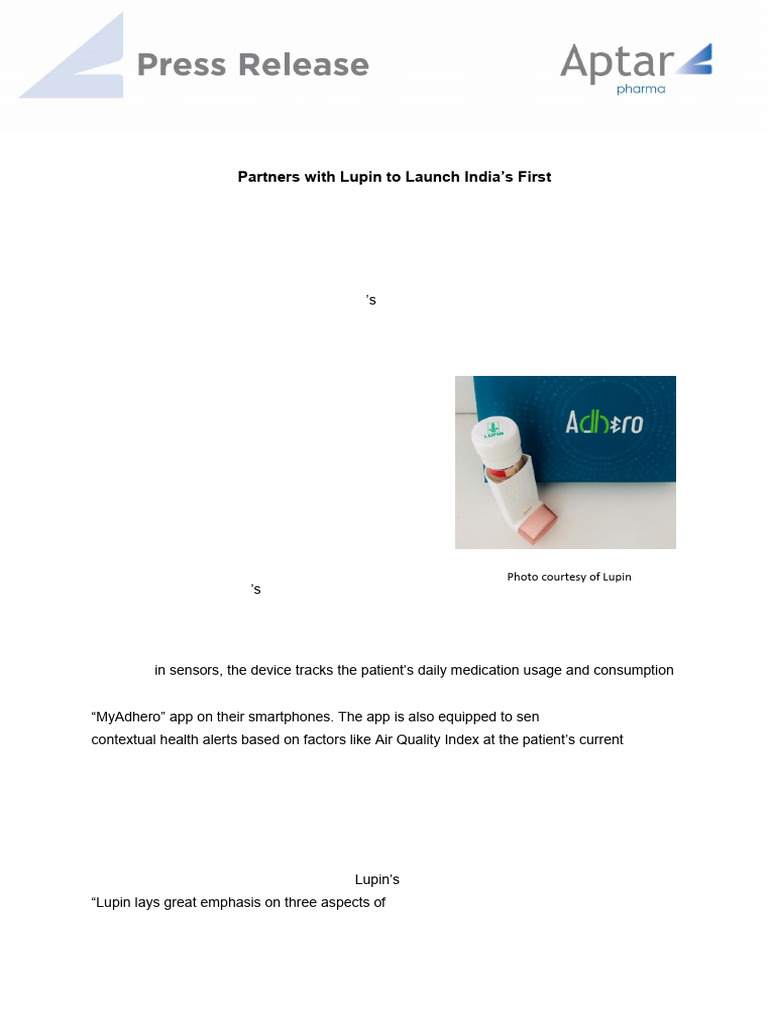 Aptar Lupin Smart Inhaler 2020 | PDF | Health Sciences | Pharmacology