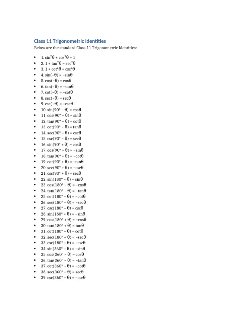 Class 11 Trigonometric Identities | PDF