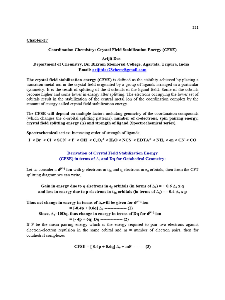 Crystal Field Stabilization Energy Explained | PDF | Coordination ...