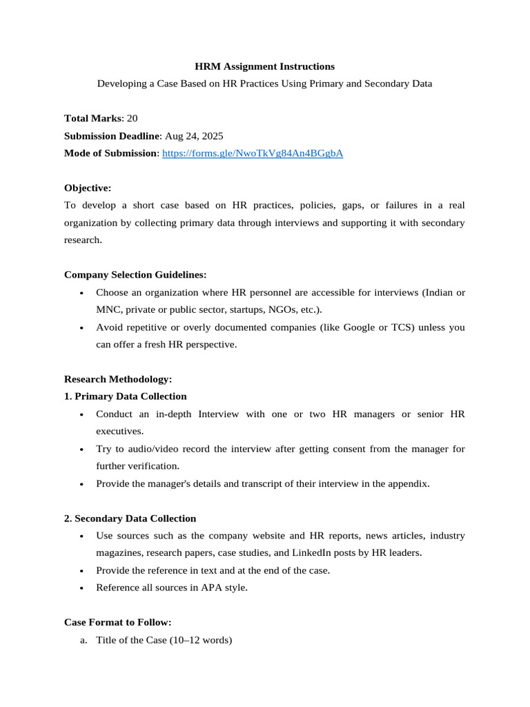 Assignment Intruction HRM 2025 | PDF