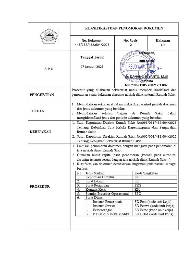02 Spo Klasifikasi Dan Penomoran Dokumen | PDF