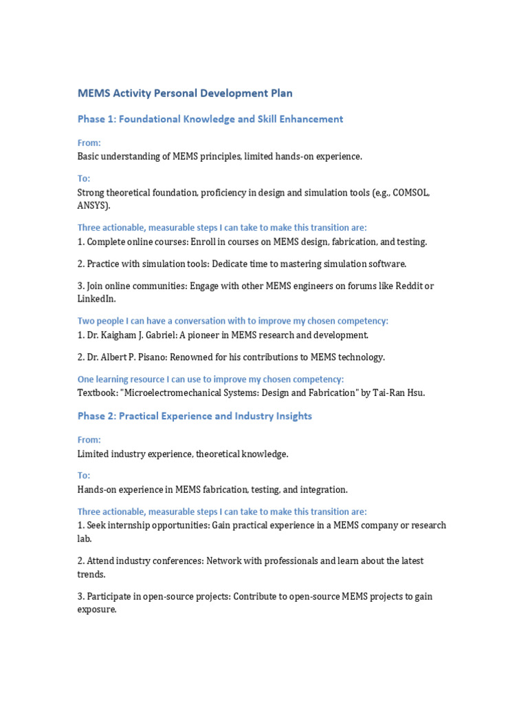 MEMS Personal Development Plan Guide | PDF | Design Thinking | Cognition