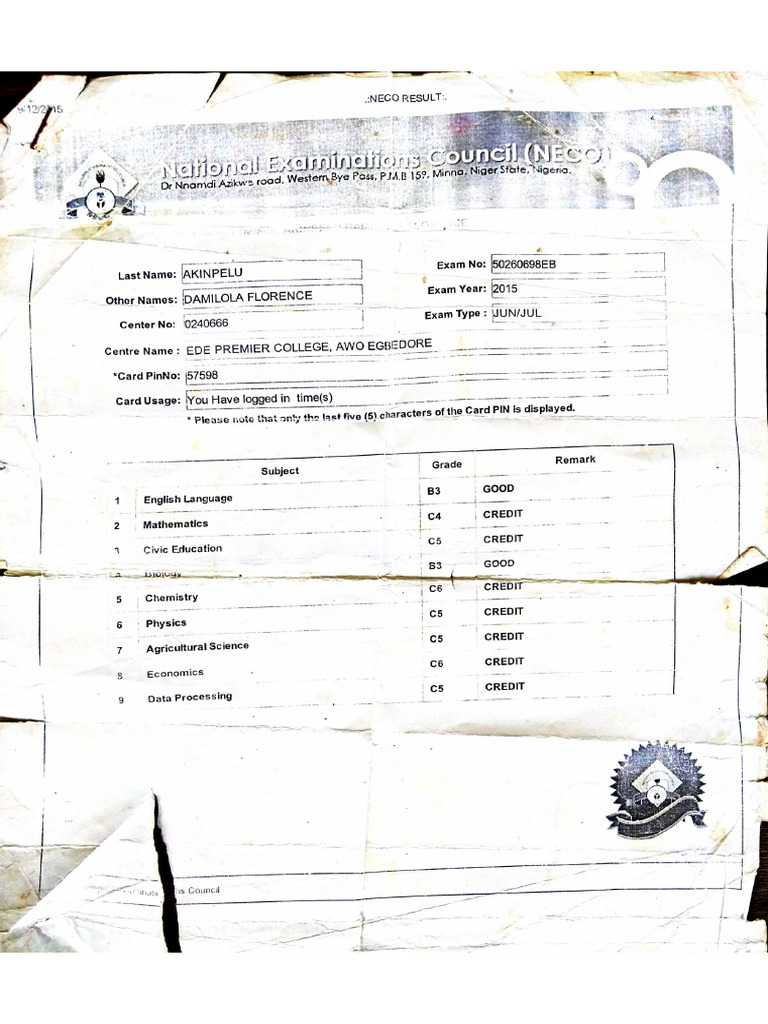 Akinpelu Olevel Result | PDF