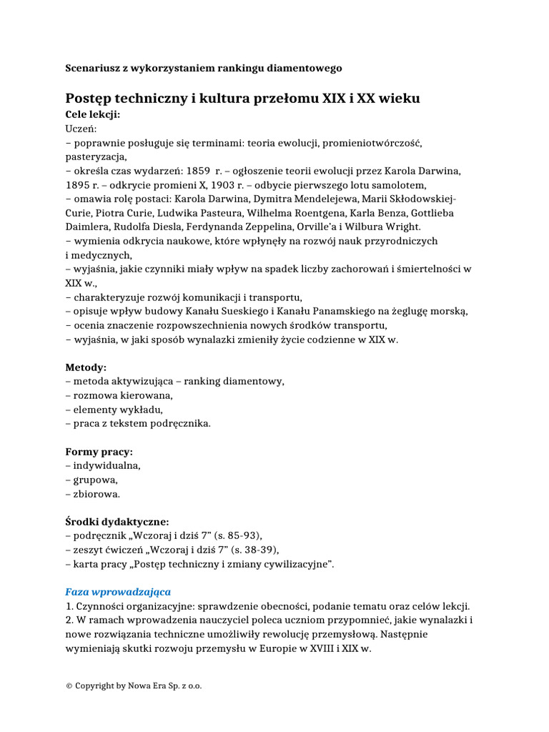 35 Postep Techniczny i Kultura Scenariusz Lekcji z | PDF