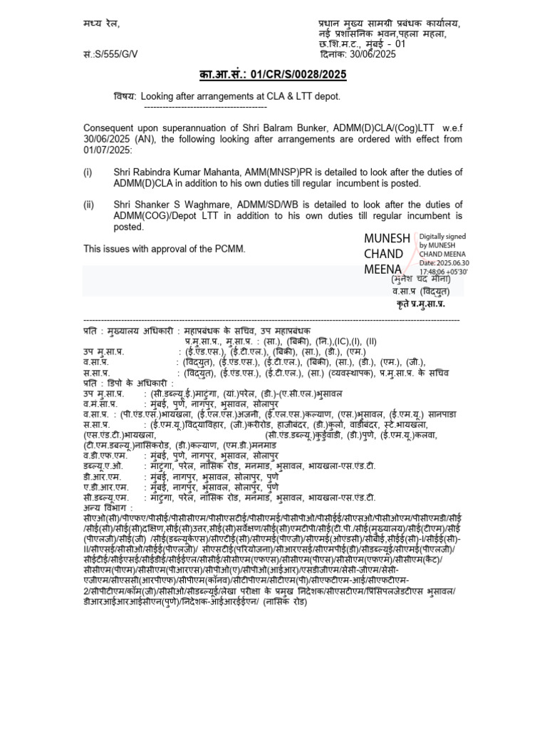 028 DT 30062025 - Looking After Arrangements at CLA & LTT Depot | PDF