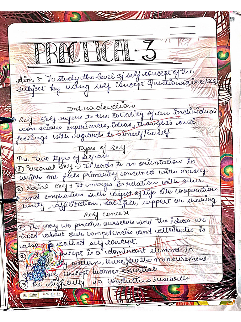 Self Concept Questionnaire.. Practical | PDF