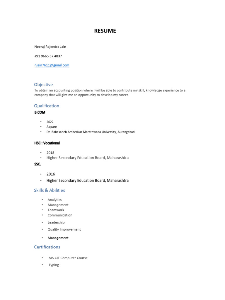 Accounting Resume of Neeraj Jain | PDF