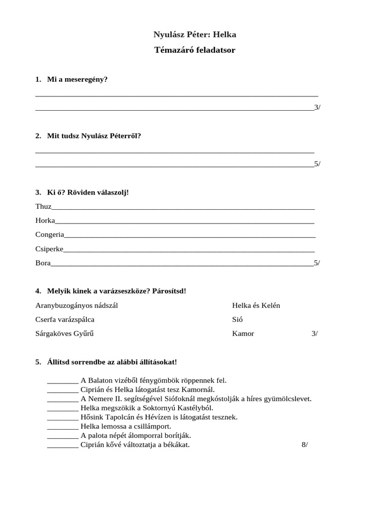 Témazáró Helka | PDF
