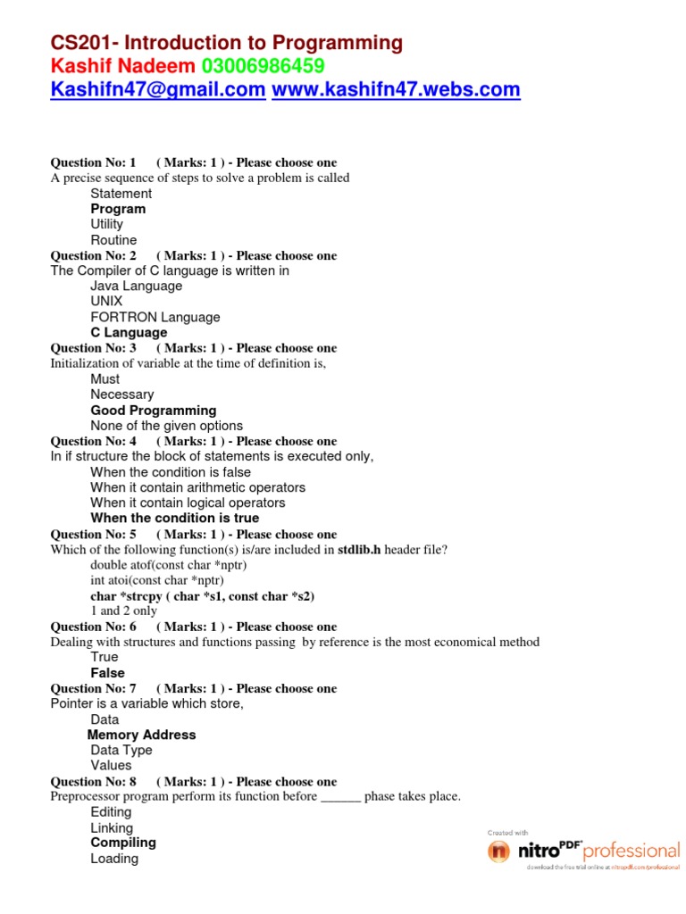 Allinone CS201 | PDF | Pointer (Computer Programming) | C (Programming Language)