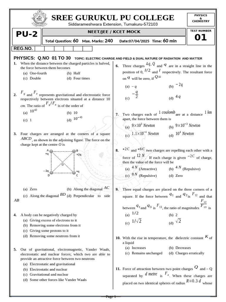 Pu2 Mock 1 Jeeneet- Phy Chem Ques -7thapr25 | PDF | Electronvolt | Electron