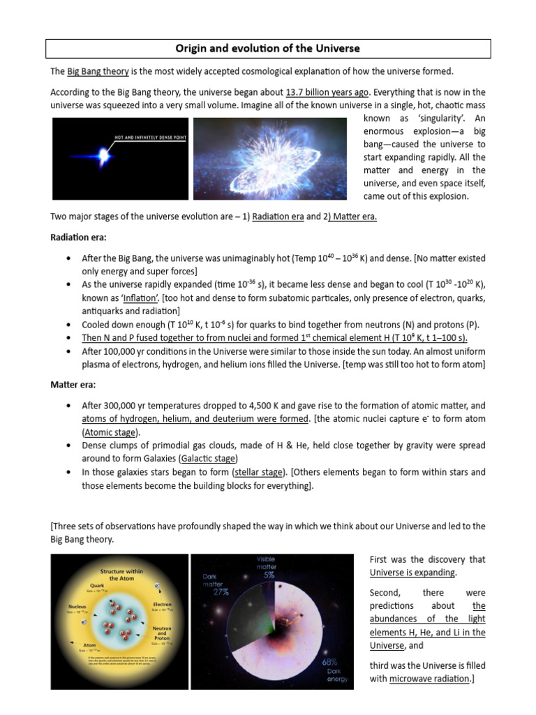 Big Bang and Universe Evolution Explained | PDF | Stars | Galaxy