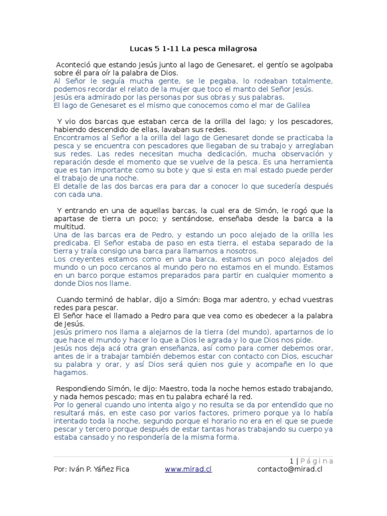 Lucas 5 1-11 La Pesca Milagrosa | PDF | San Pedro | Gracia en el ...