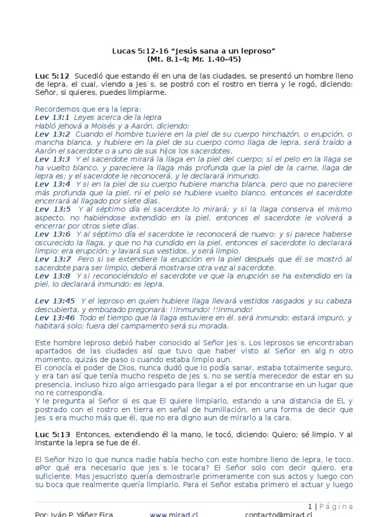 Lucas 5 12-16 Jesus Sana A Un Leproso | PDF | Salvación | Lepra