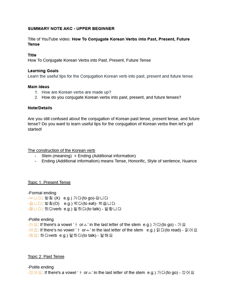 How to Conjugate Korean Verbs Into Past, Present, Future Tense (1 ...
