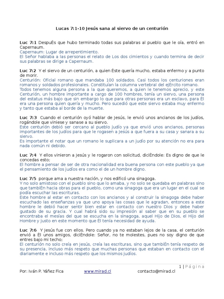 Lucas 7 1-10 Jesús Sana Al Siervo de Un Centurión | PDF | Fe | Jesús