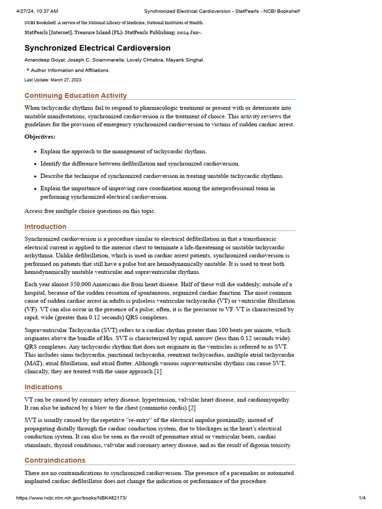 Synchronized Electrical Cardioversion - StatPearls - NCBI Bookshelf ...