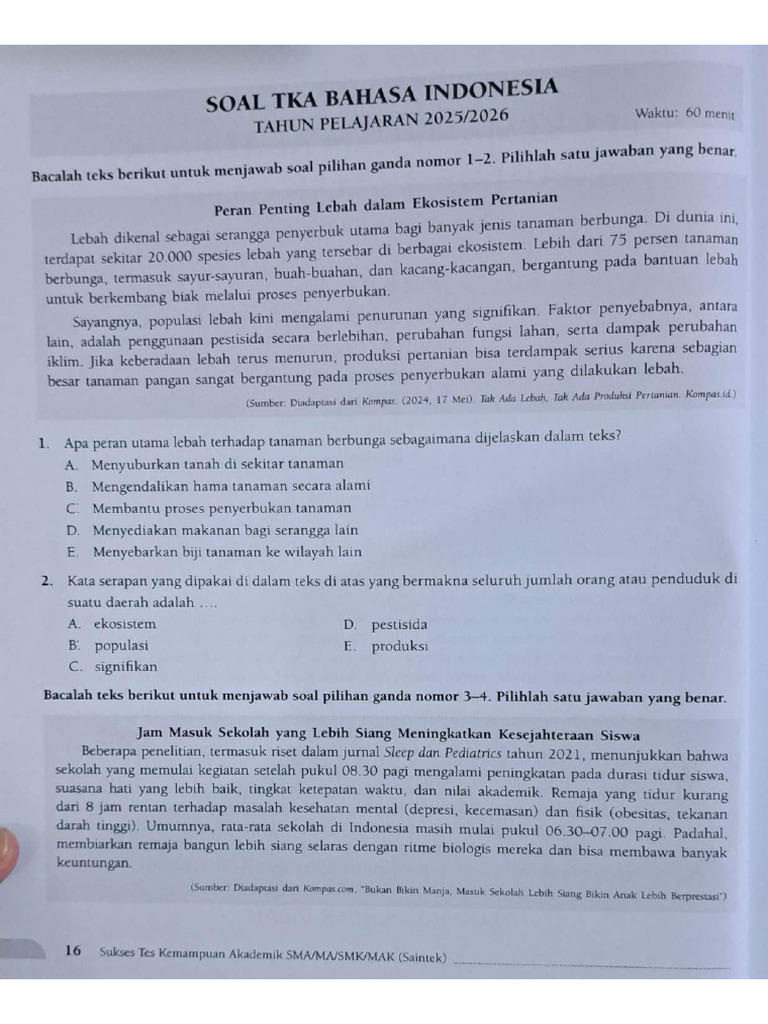 Soal Tka - Bahasa Indonesia | PDF