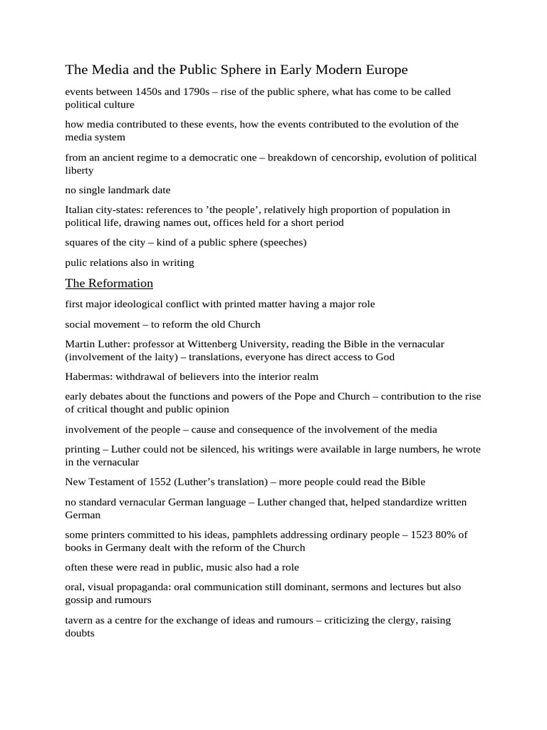 Media's Role in Early Modern Public Sphere | PDF | Public Sphere | Age ...
