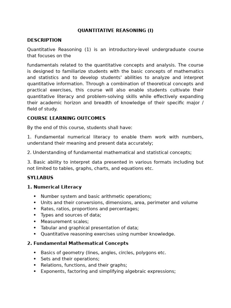 Quantitative Reasoning i & II Outline | PDF | Statistics | Mathematics