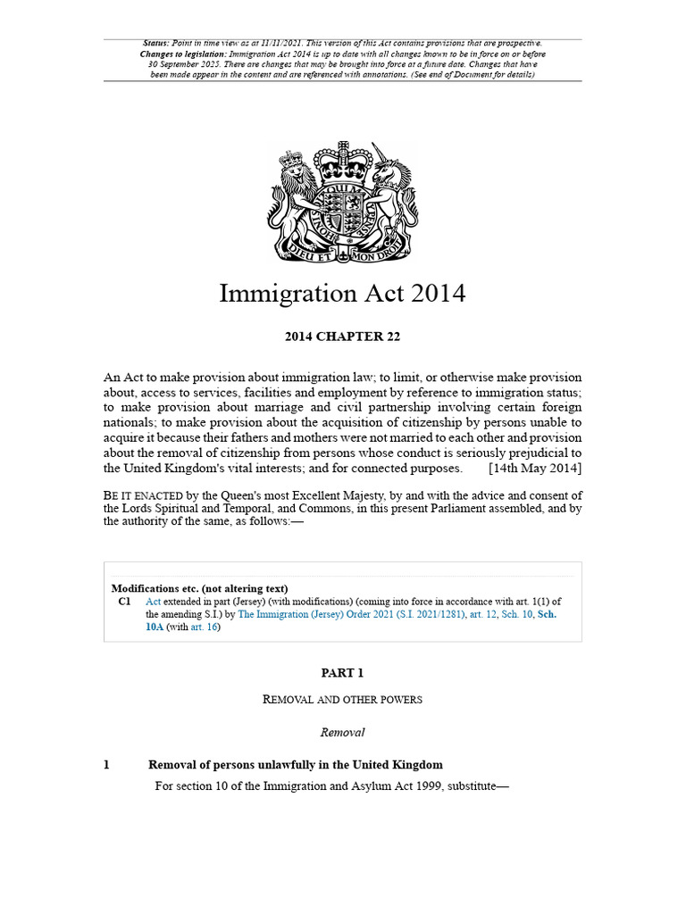 Immigration Act 2014 | PDF | Bail | Immigration Detention