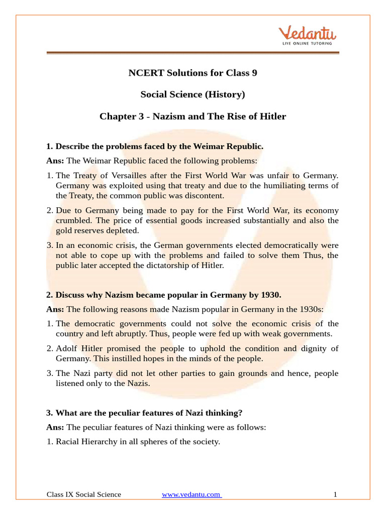 Nazism and Hitler: Class 9 History Guide | PDF | Nazi Germany | Weimar ...