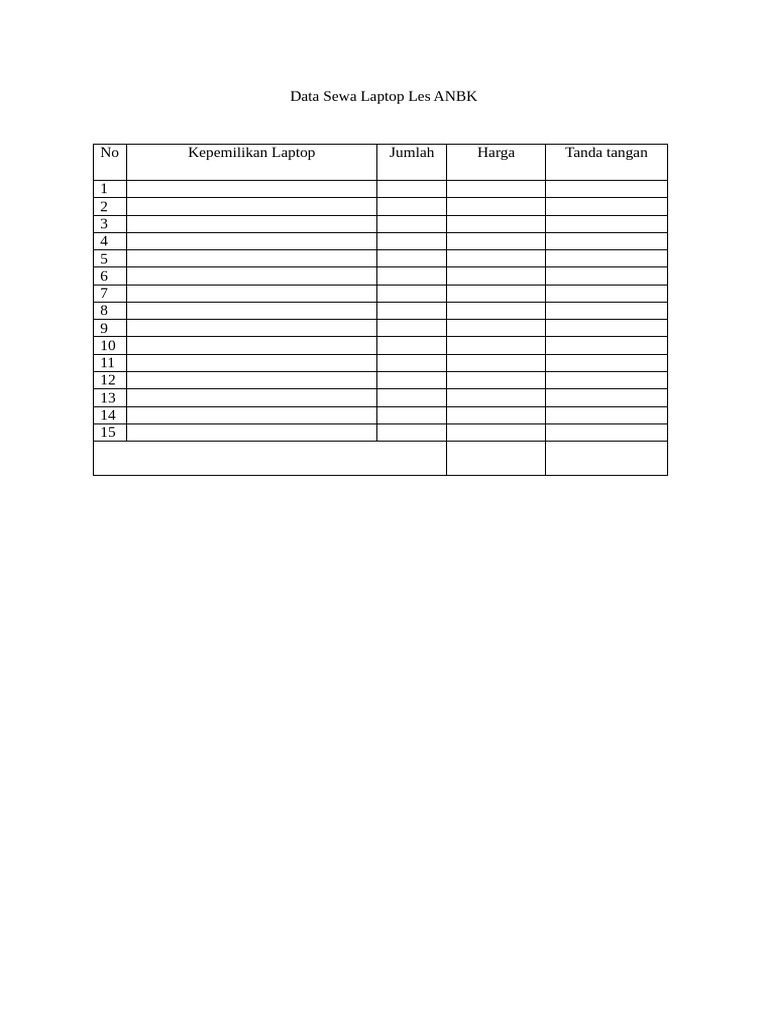 Data Sewa Laptop Les ANBK | PDF
