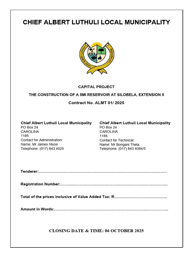 Construction of A 5Ml Reservoir at Silobela Extension 5 PN | PDF ...