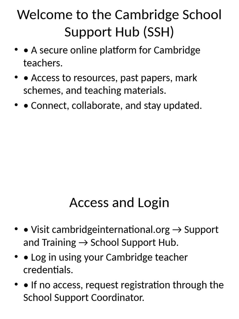 Cambridge School Support Hub Overview | PDF
